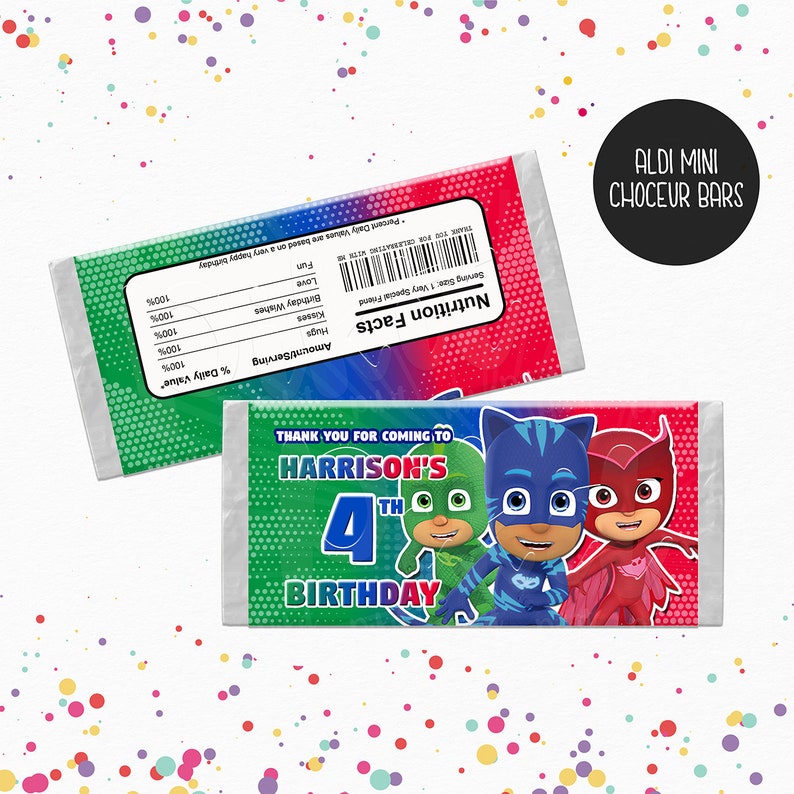 PJ MASK Personalised Chocolate Wrappers - Etsy Finland