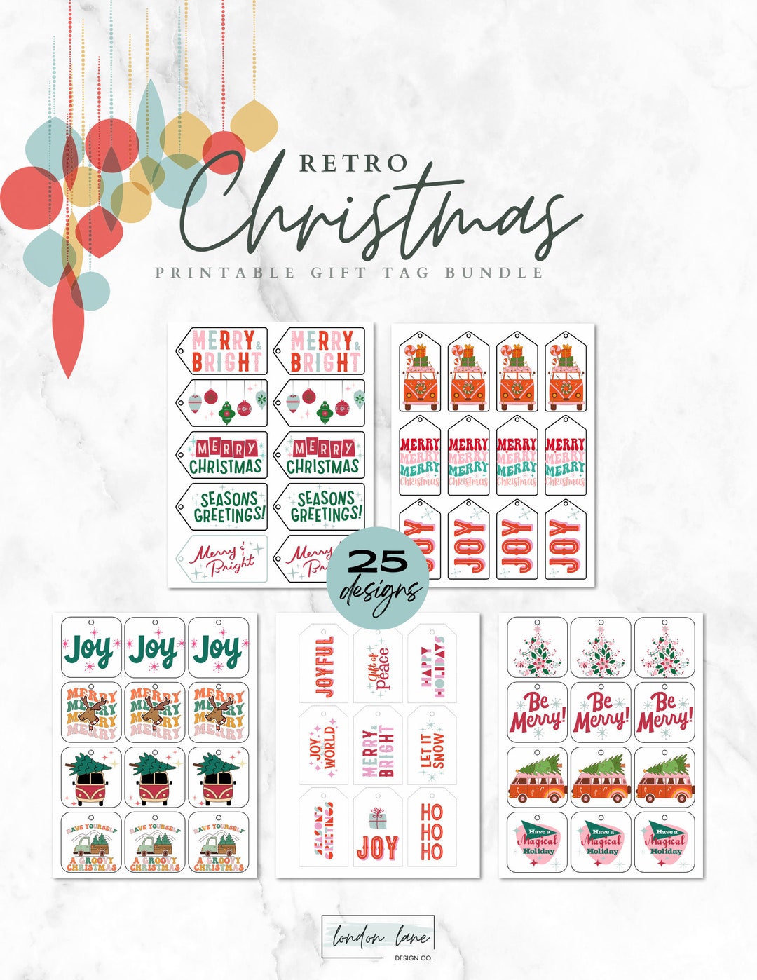 Printable Retro Holiday Gift Tags Bundle Christmas Gift Tags - Etsy