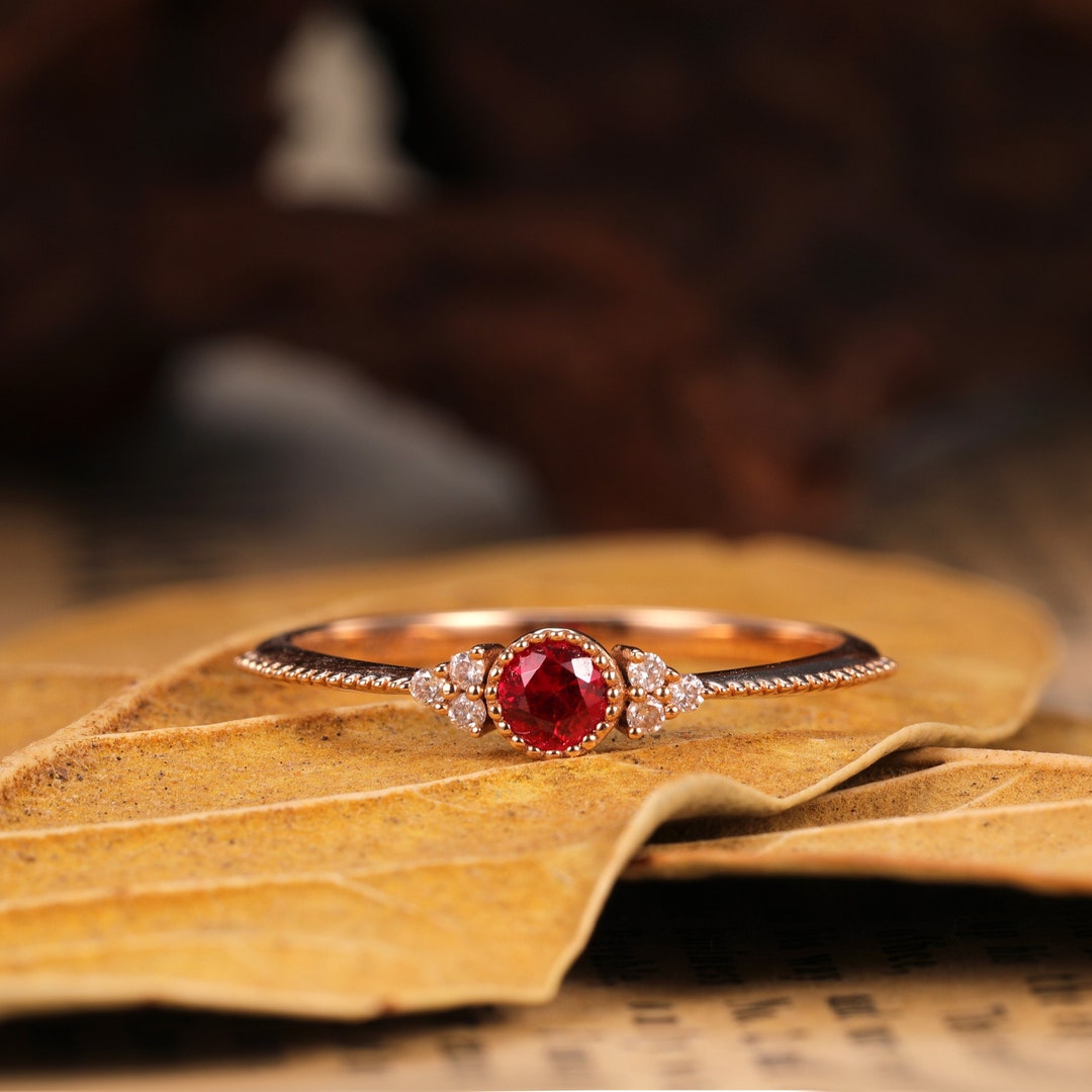 Ruby Ring, Minimalist Ruby Ring, Gold Round Ring, Personalized Rings ...