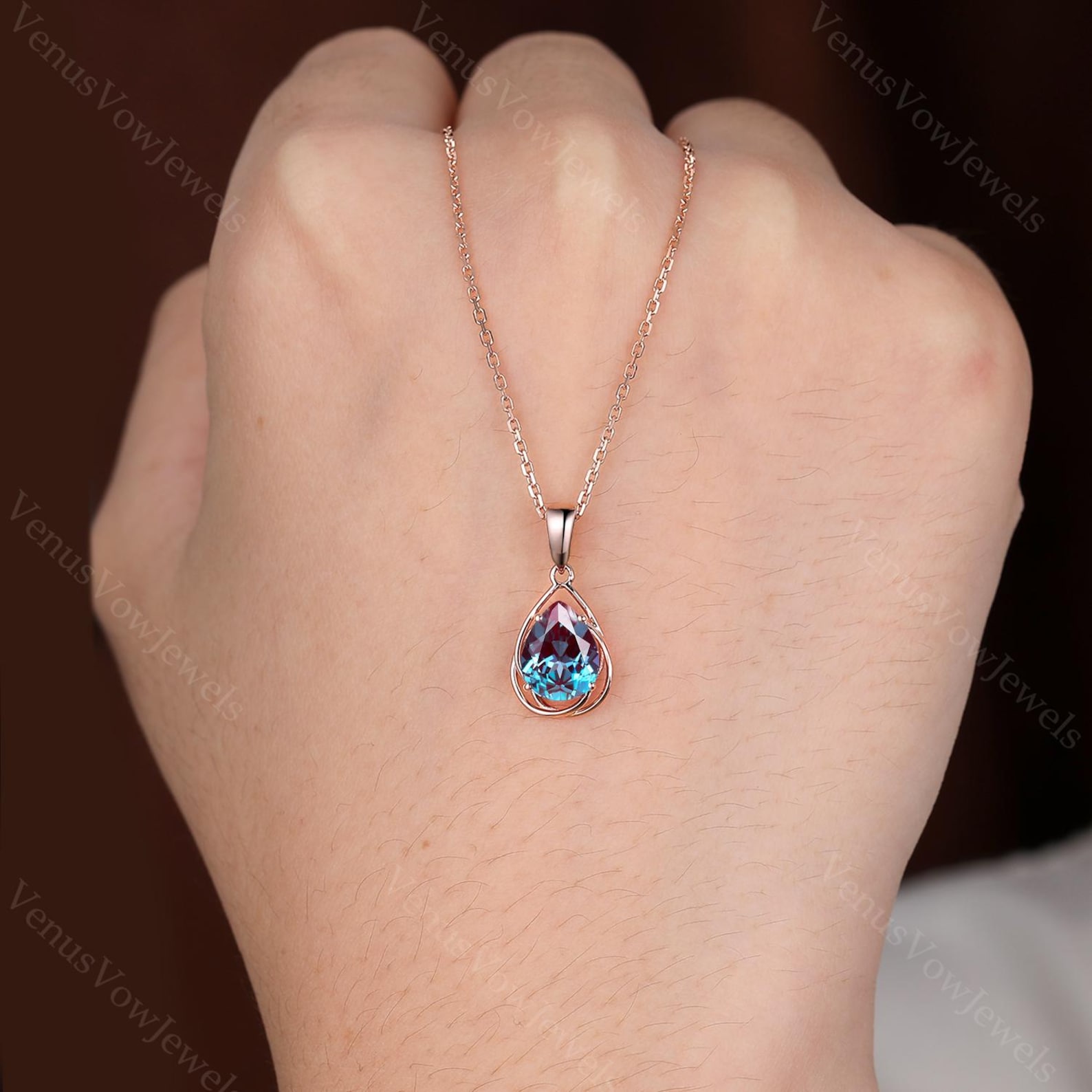 Alexandrite Pendent Necklace, 14K Rose Gold Pear Cut Alexandrite ...