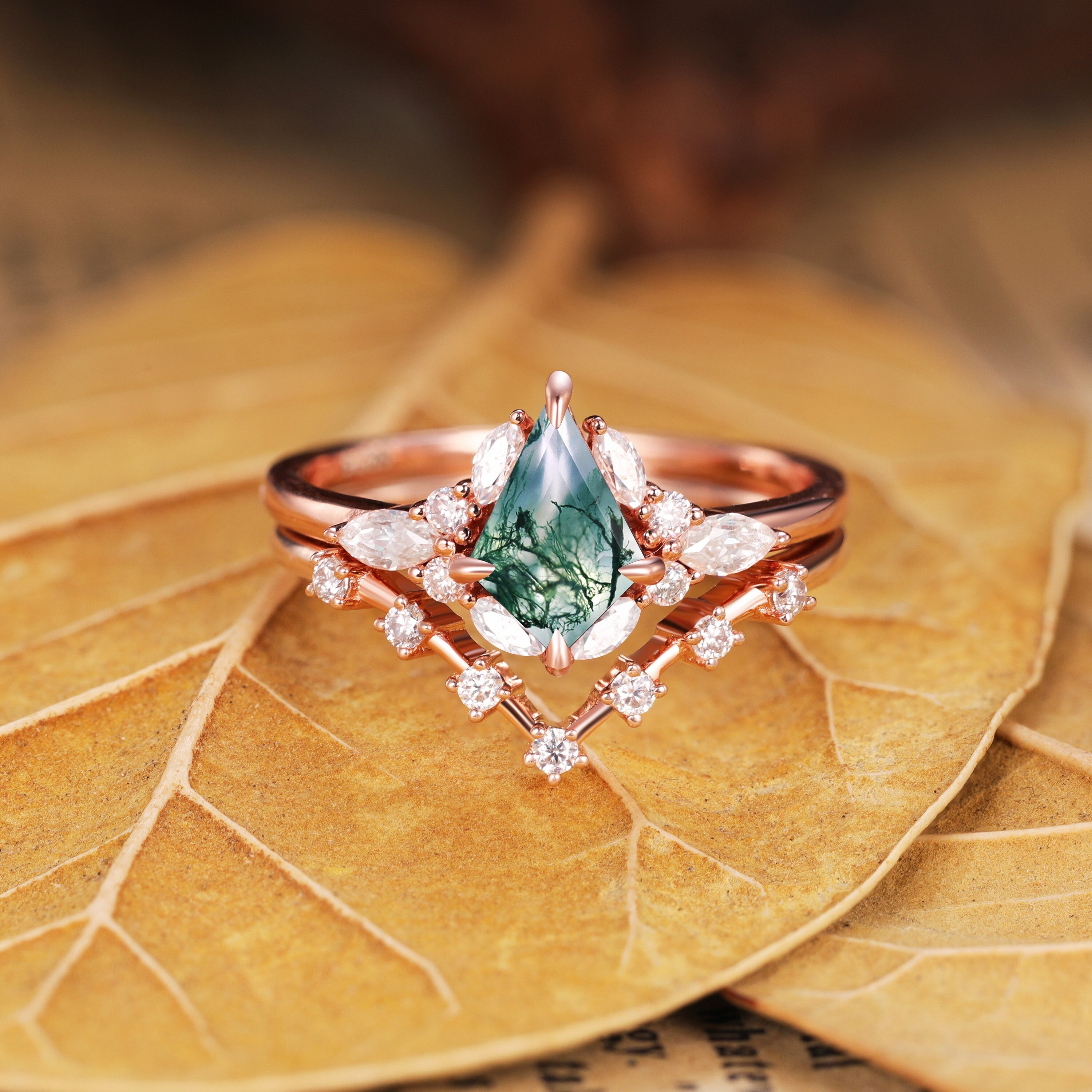 Natural Green Moss Agate Ring Set Sterling Silver Aquatic Agate ...