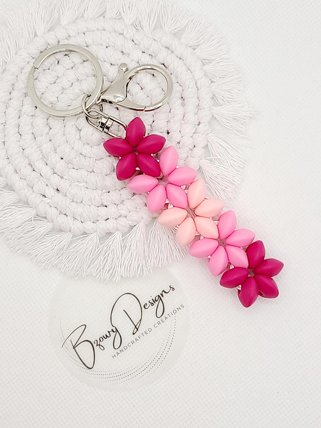 5 Flower Silicone Beaded Keychain - Dark, Med, & Light Pink - Etsy