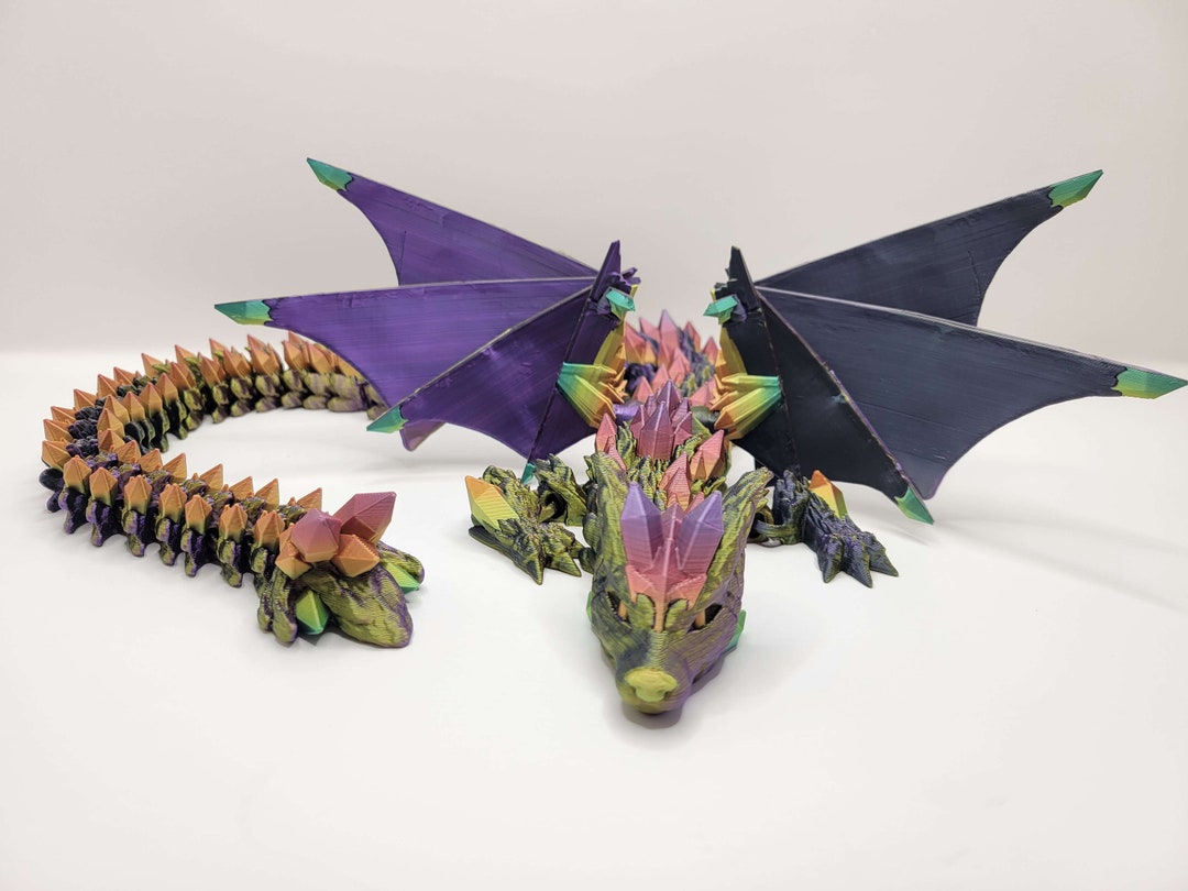 Multi-filament 3D Printed Articulated Winged, Crystal Wolf Dragon / 2ft ...