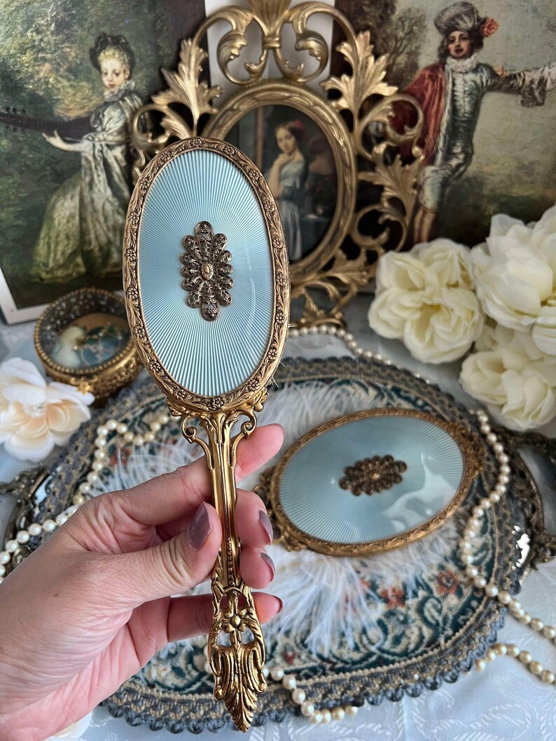 Antique Apollo Studios Art Deco Inlaid Medallion Hand Mirror &brush ...