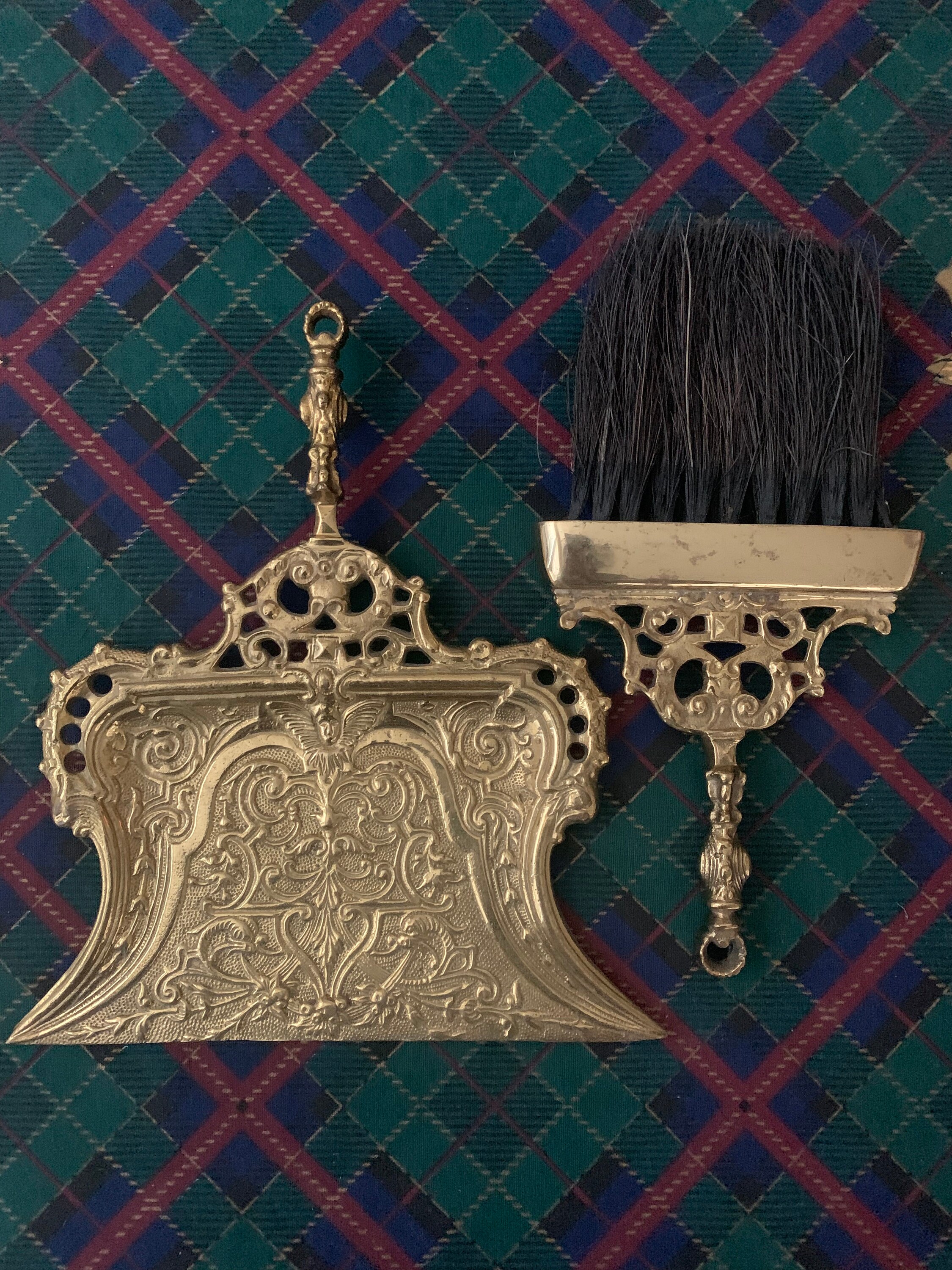 Vintage Andrea by Sadek Solid Brass Ornate Fireplace Duster Pan Crumb ...