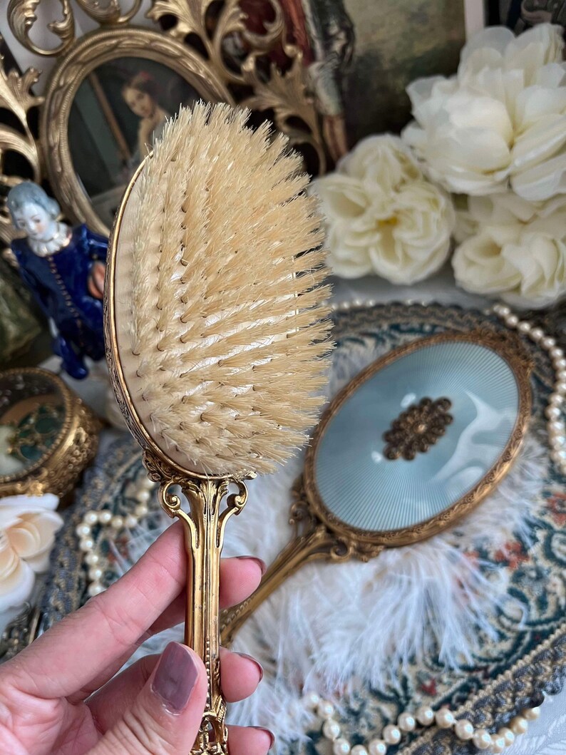 Antique Apollo Studios Art Deco Inlaid Medallion Hand Mirror &brush ...