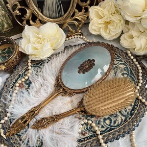 Antique Apollo Studios Art Deco Inlaid Medallion Hand Mirror &brush ...