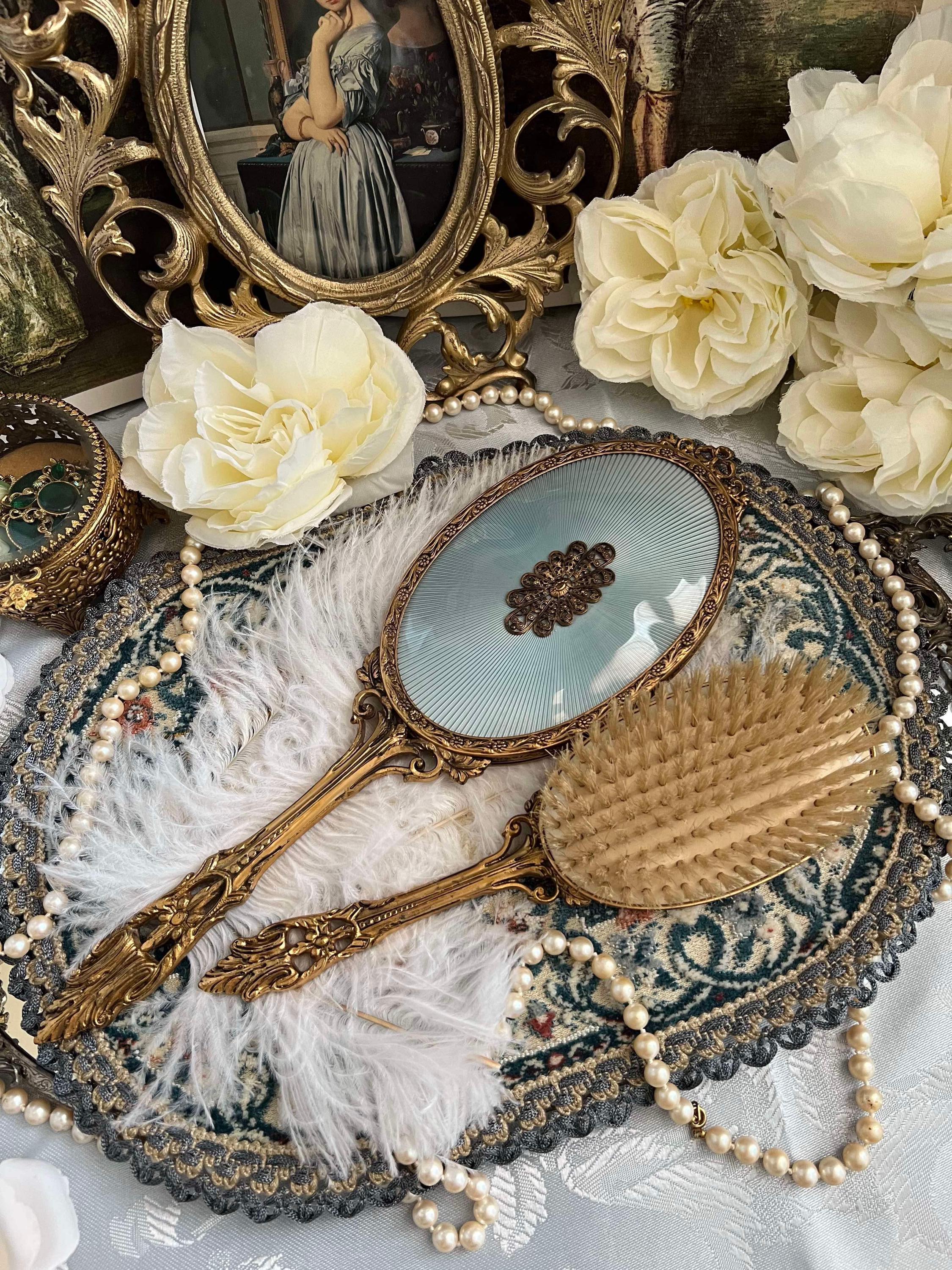 Antique Apollo Studios Art Deco Inlaid Medallion Hand Mirror &brush ...