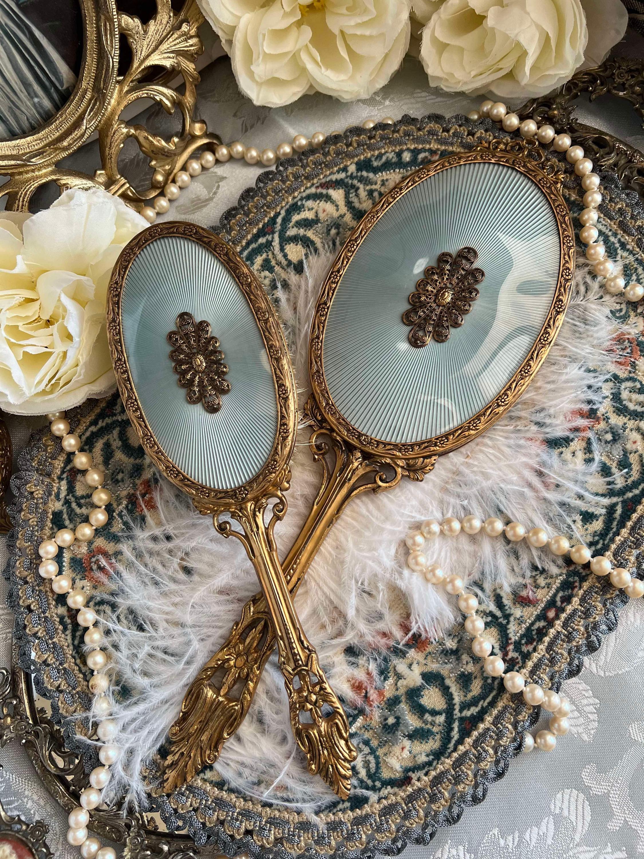 Antique Apollo Studios Art Deco Inlaid Medallion Hand Mirror &brush ...