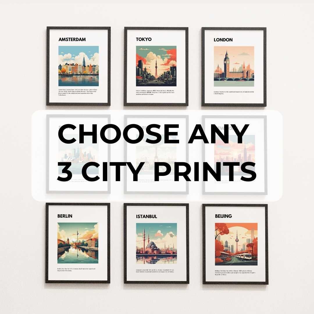 Custom Set of 3 City Prints | Any Three Locations | Personalized City ...