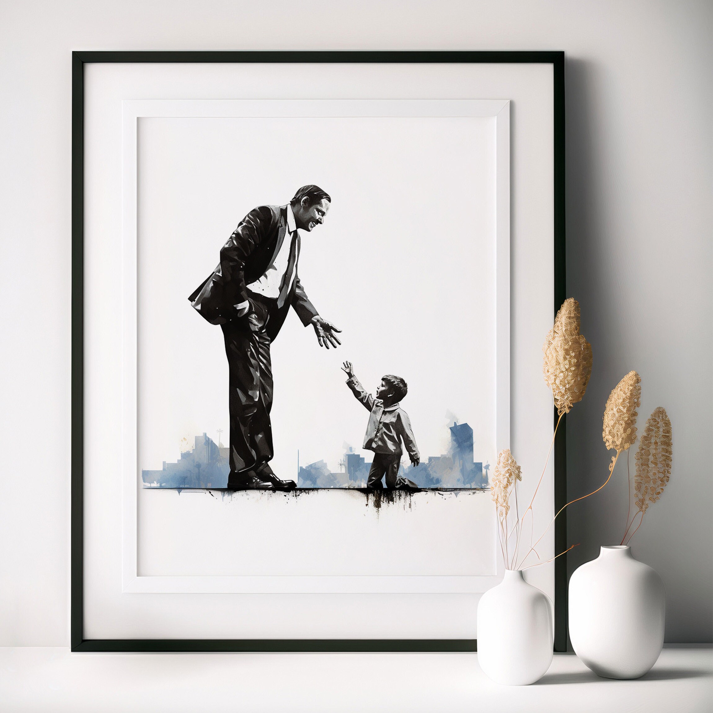 Banksy Wall Art Style Business Man and Little Boy Digital - Etsy