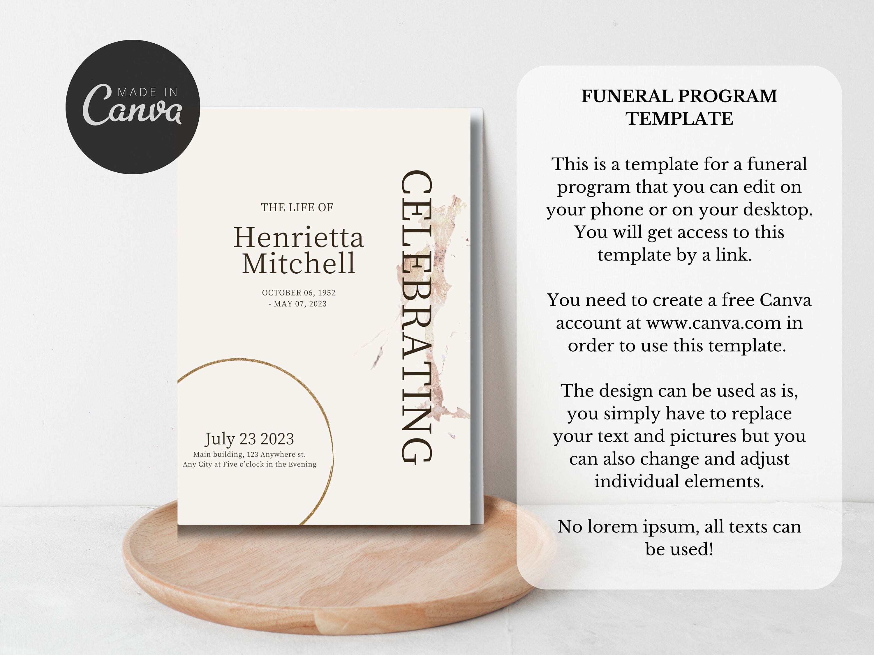 Funeral Program Template for Woman Celebration of Life - Etsy