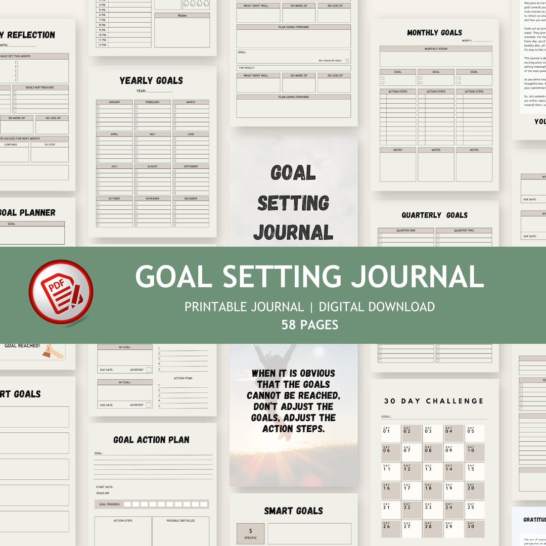 Goal Setting Journal, Printable Digital Planner, Self Care Planner ...