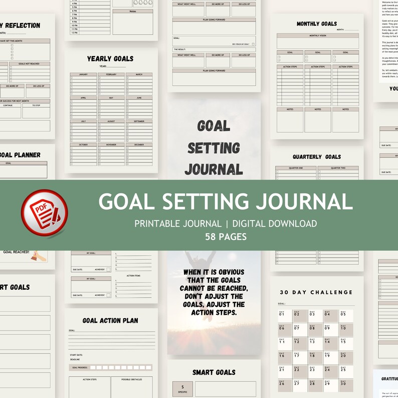 Goal Setting Journal, Printable Digital Planner, Self Care Planner ...