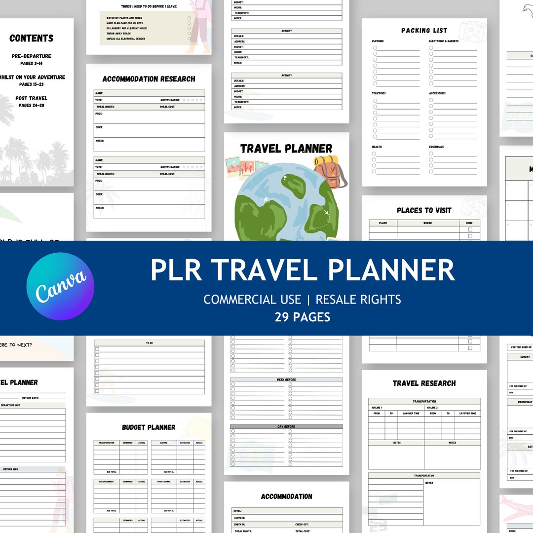 PLR Travel Planner Digital Trip Organizer Vacation Journal - Etsy
