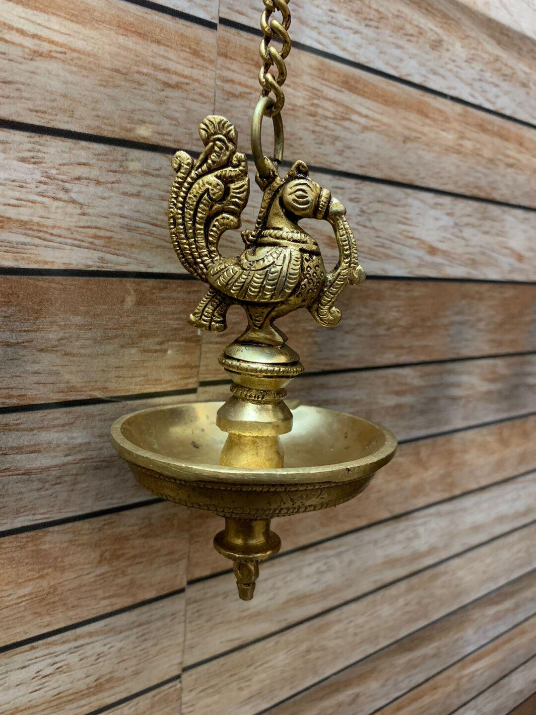 Peacock Brass Hanging Diya Set: Handmade Indian Lamp, 1 Wick - Etsy