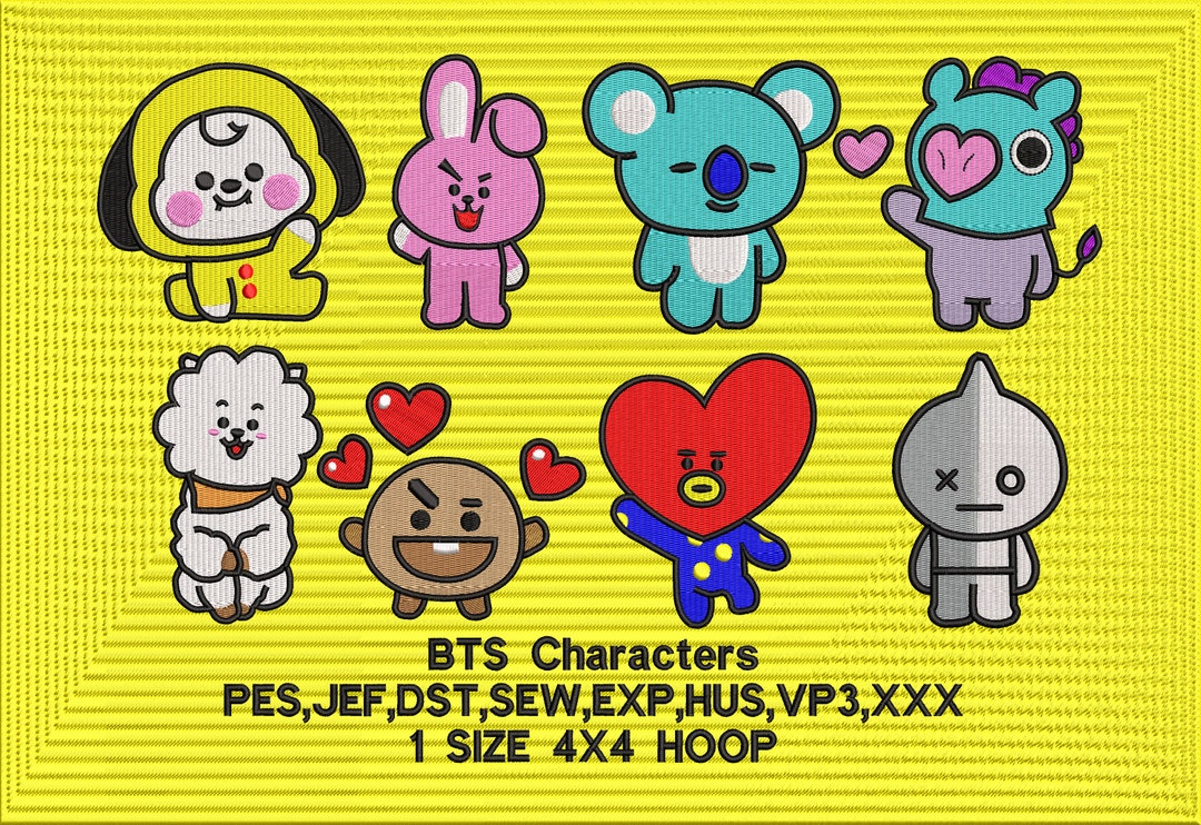 Pack of 8 Designs BTS Characters Digital Embroidery Design 1 Size 4x4 ...