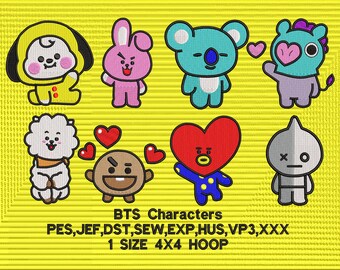 Pack BTS BT21 Dolls 16 File Embroidery Design File Dst, Jef, Exp, Pes ...