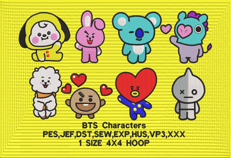 Pack of 8 Designs BTS Characters Digital Embroidery Design 1 Size 4x4 ...