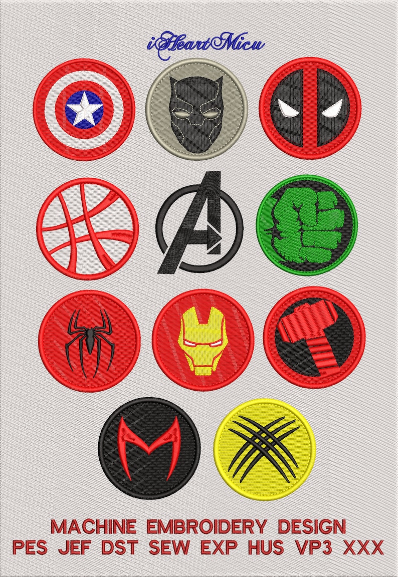 Super Heroes Embroidery Design: 11 Digital Files (3 Inch) - Etsy