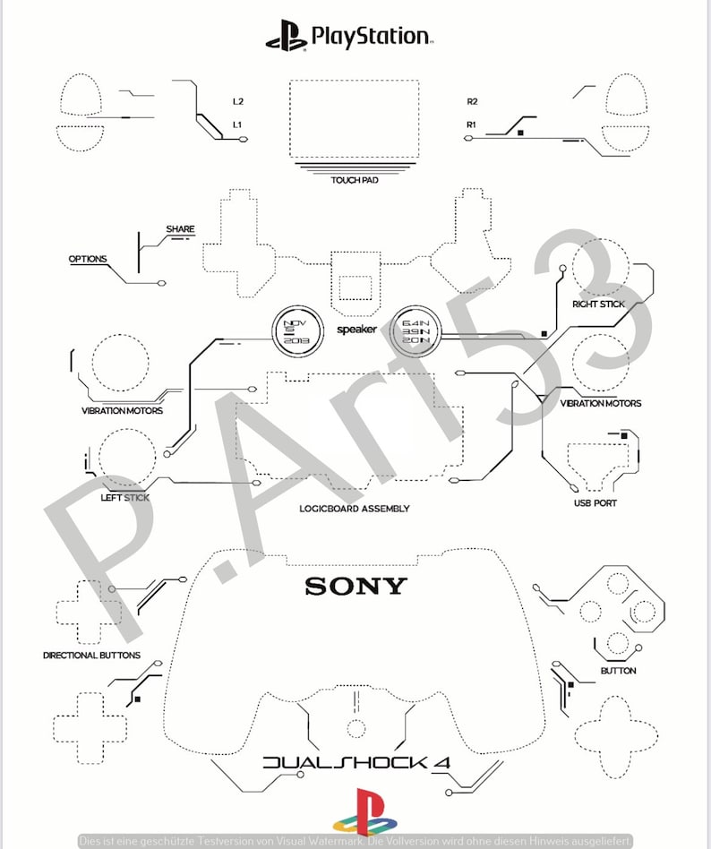 Playstation 4 Controller Teardown Template, Template Image, PS4 ...