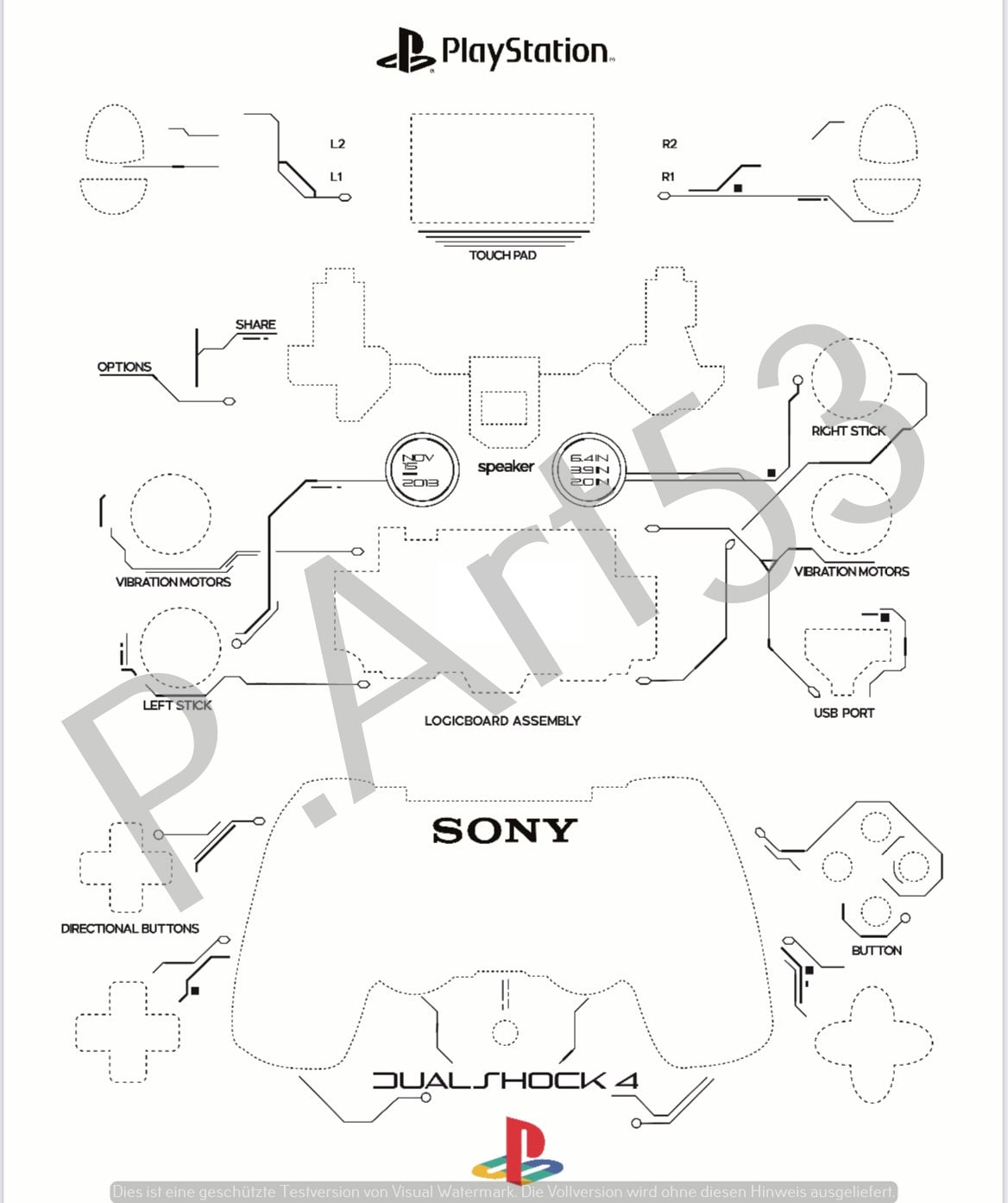 Playstation 4 Controller Teardown Template, Template Image, PS4 ...