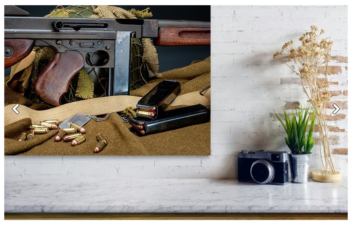 WW2 Thompson Submachine Gun Close up Man Cave Wall Art Home Bar Games ...