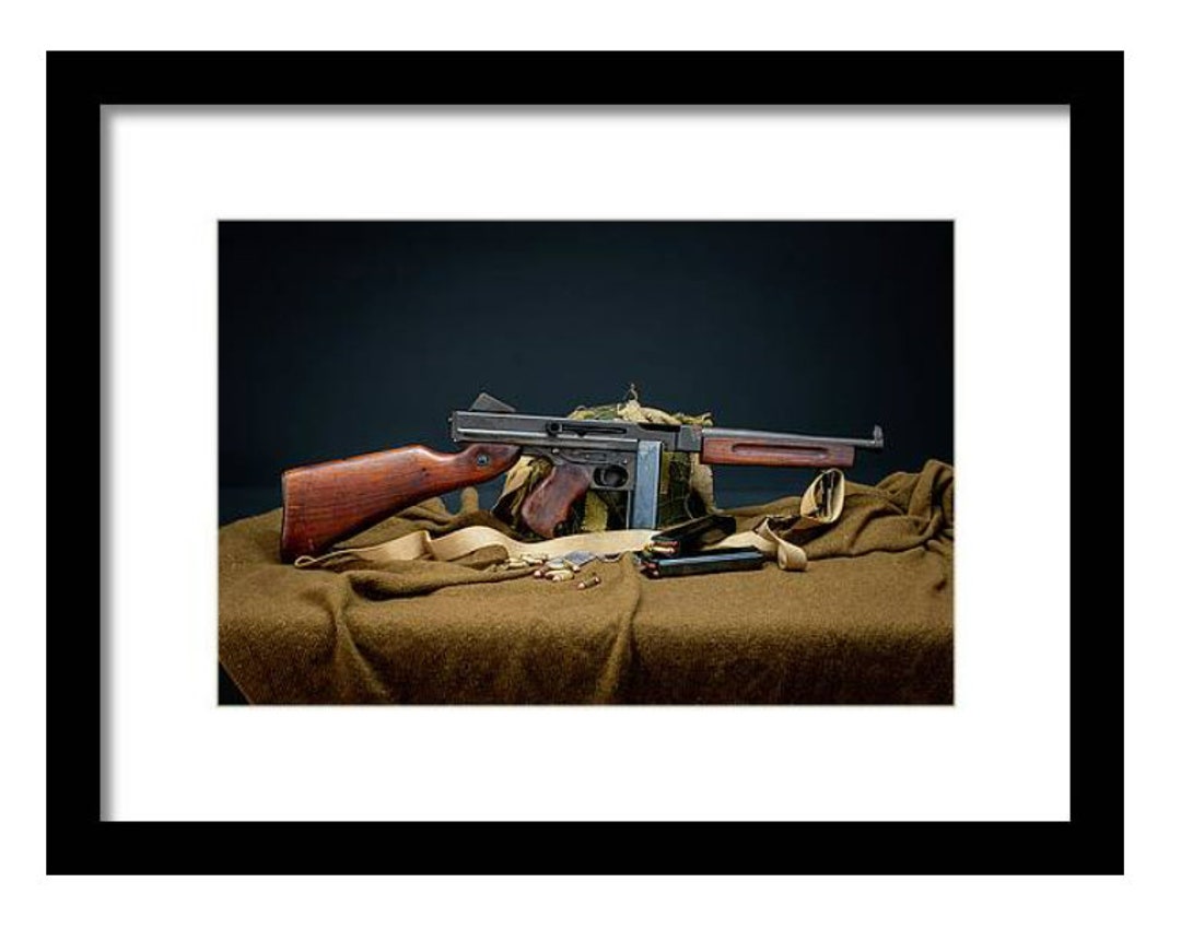 WW2 M1 Thompson Submachine Gun Framed Picture Man Cave Art Games Room ...