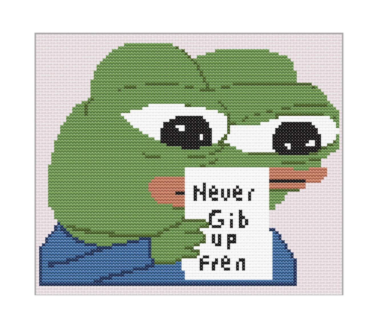 Never Give up Fren - Pepe the Frog Cross Stitch Pattern- Design Size ...