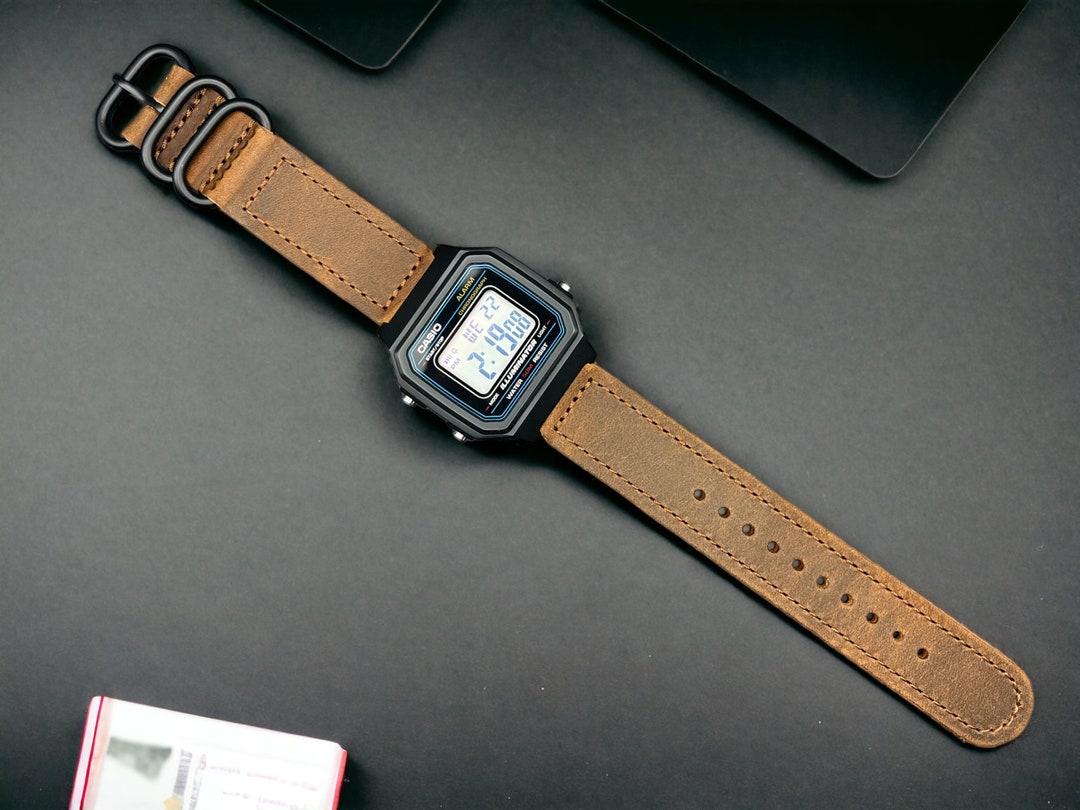 Casio Watch Mod W-217H on 20mm Brown Leather Strap - Etsy