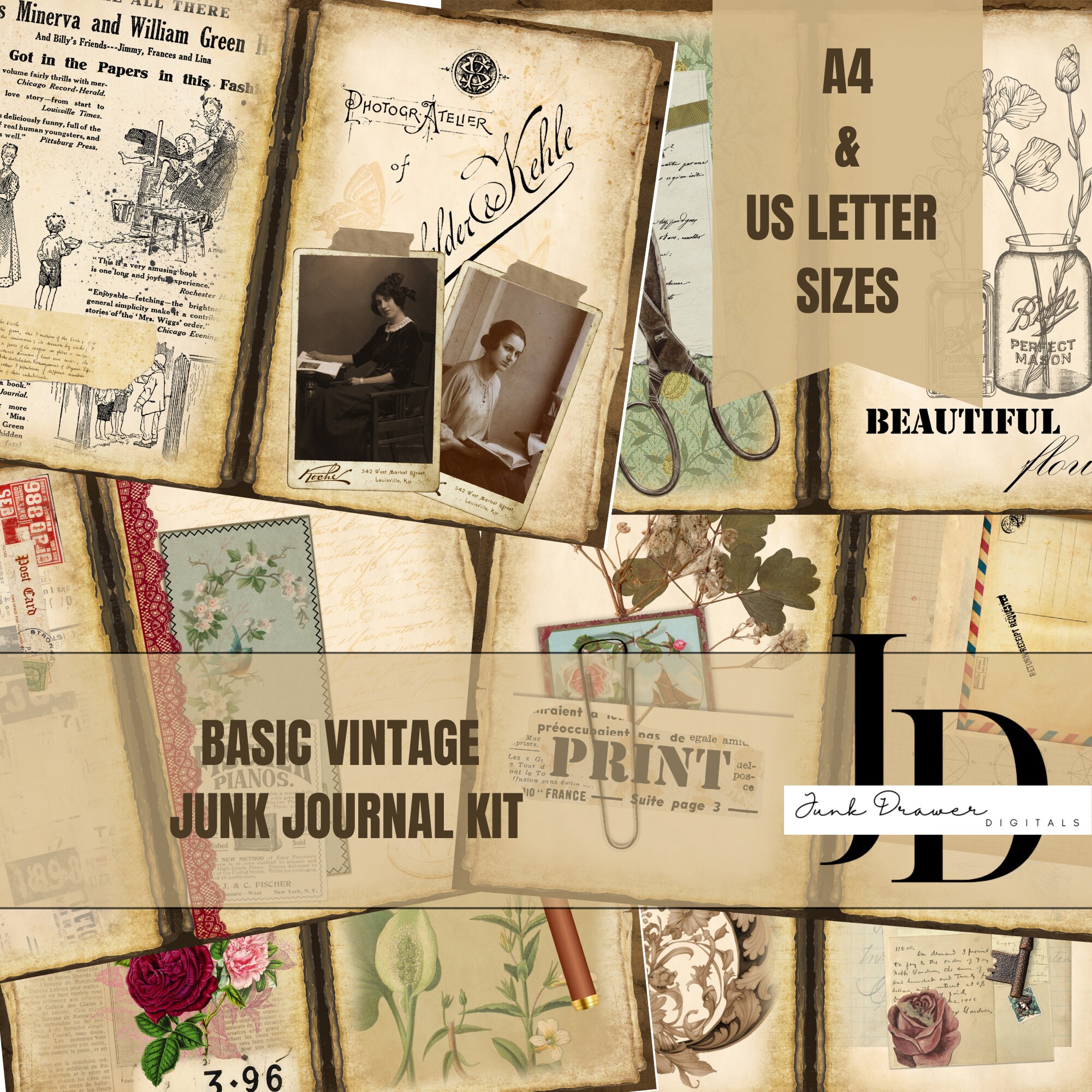 Basic Vintage Junk Journal Kit Junk Journal and Scrapbooking Essential ...