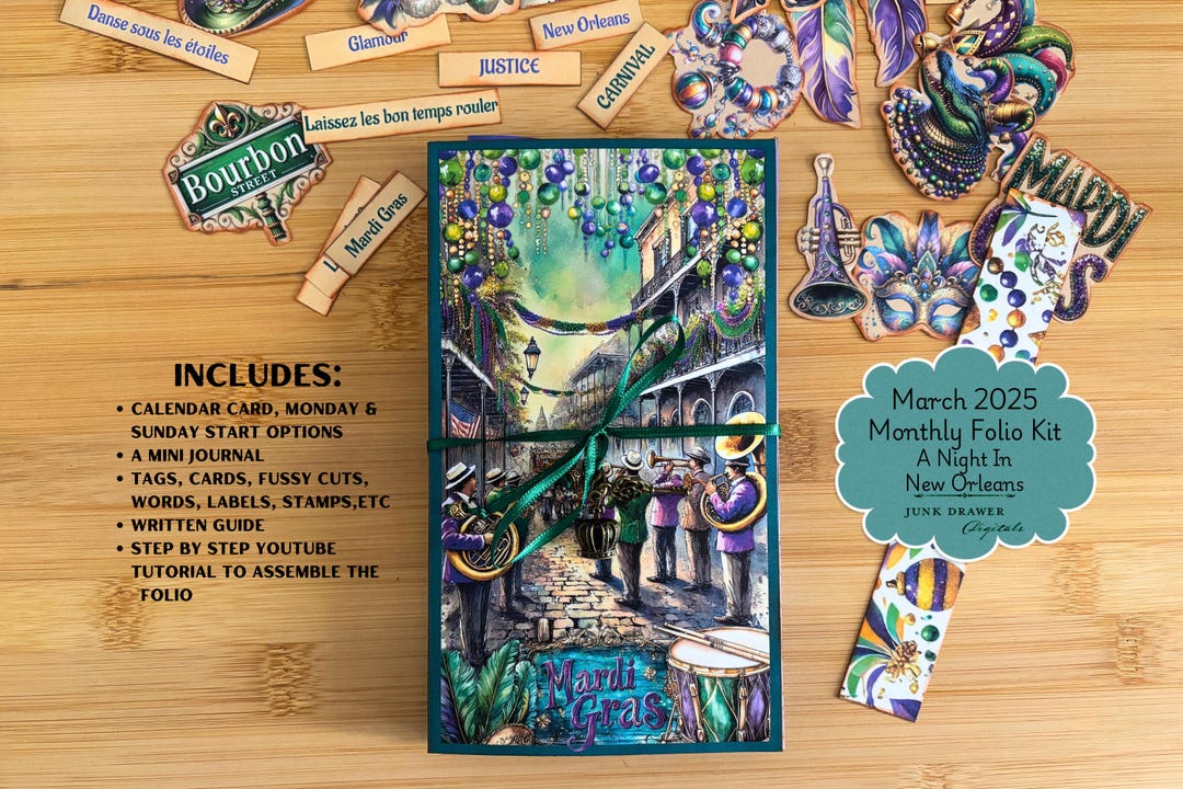 Mardi Gras Junk Journal Folio Kit: New Orleans Ephemera, Calendar ...