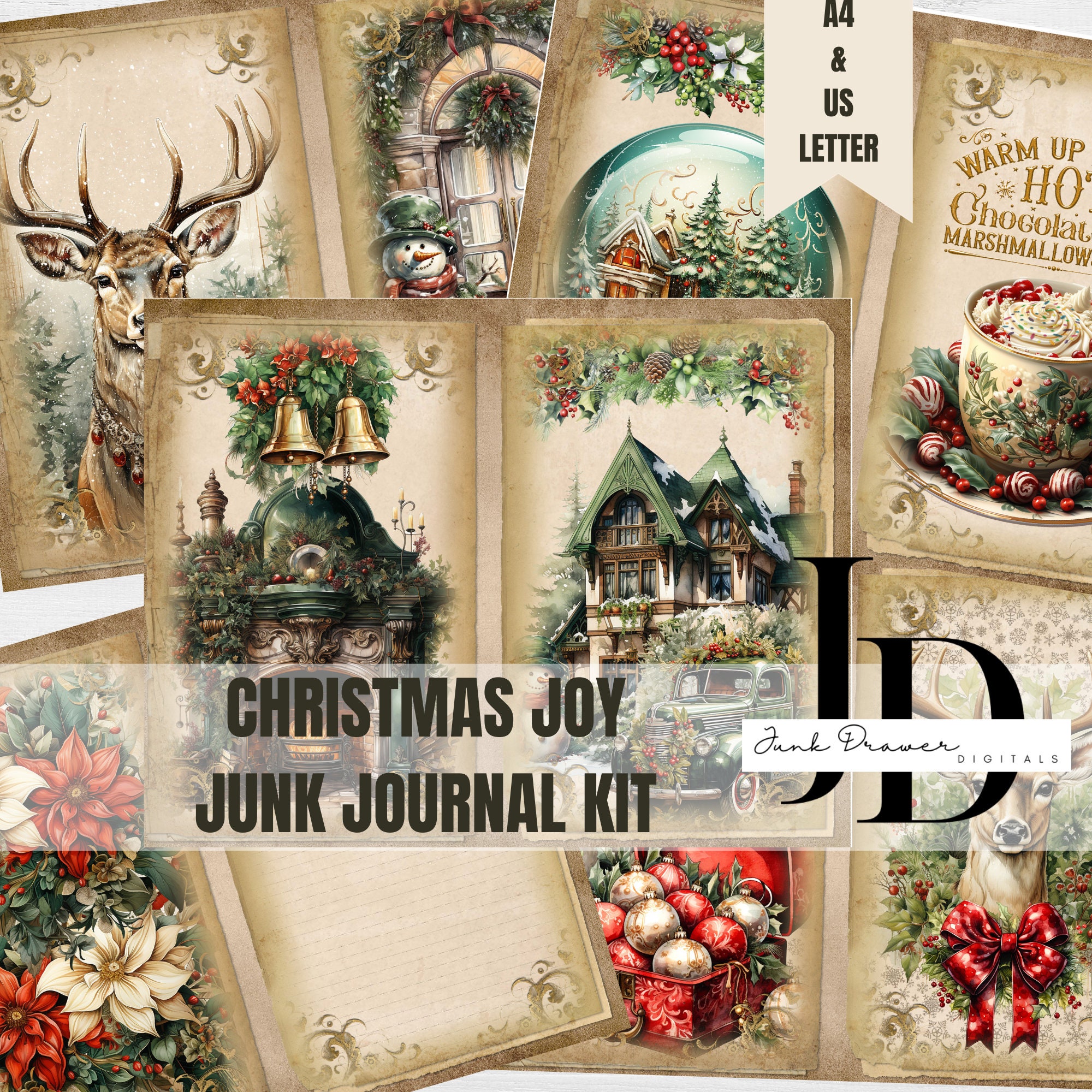 Christmas Joy Junk Journal Kit Printable Junk Journal Christmas Digital ...