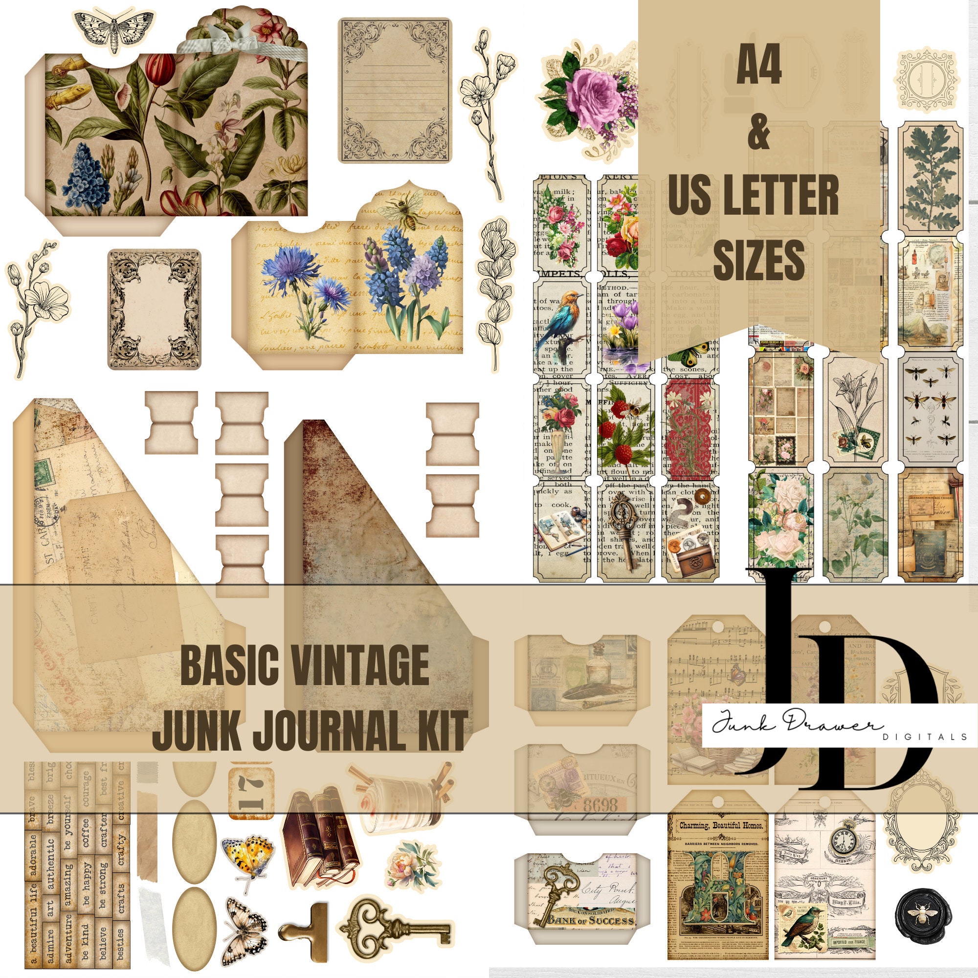 Basic Vintage Junk Journal Kit Junk Journal and Scrapbooking Essential ...