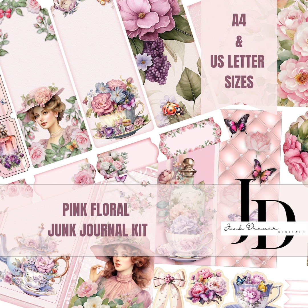 Pink Floral Junk Journal Folio Kit | Victorian Lady Junk Journal and ...