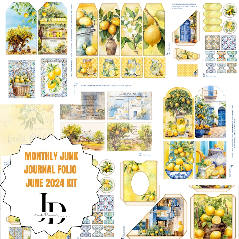 June Junk Journal Folio Kit: Lemon Theme (digital Download) - Etsy