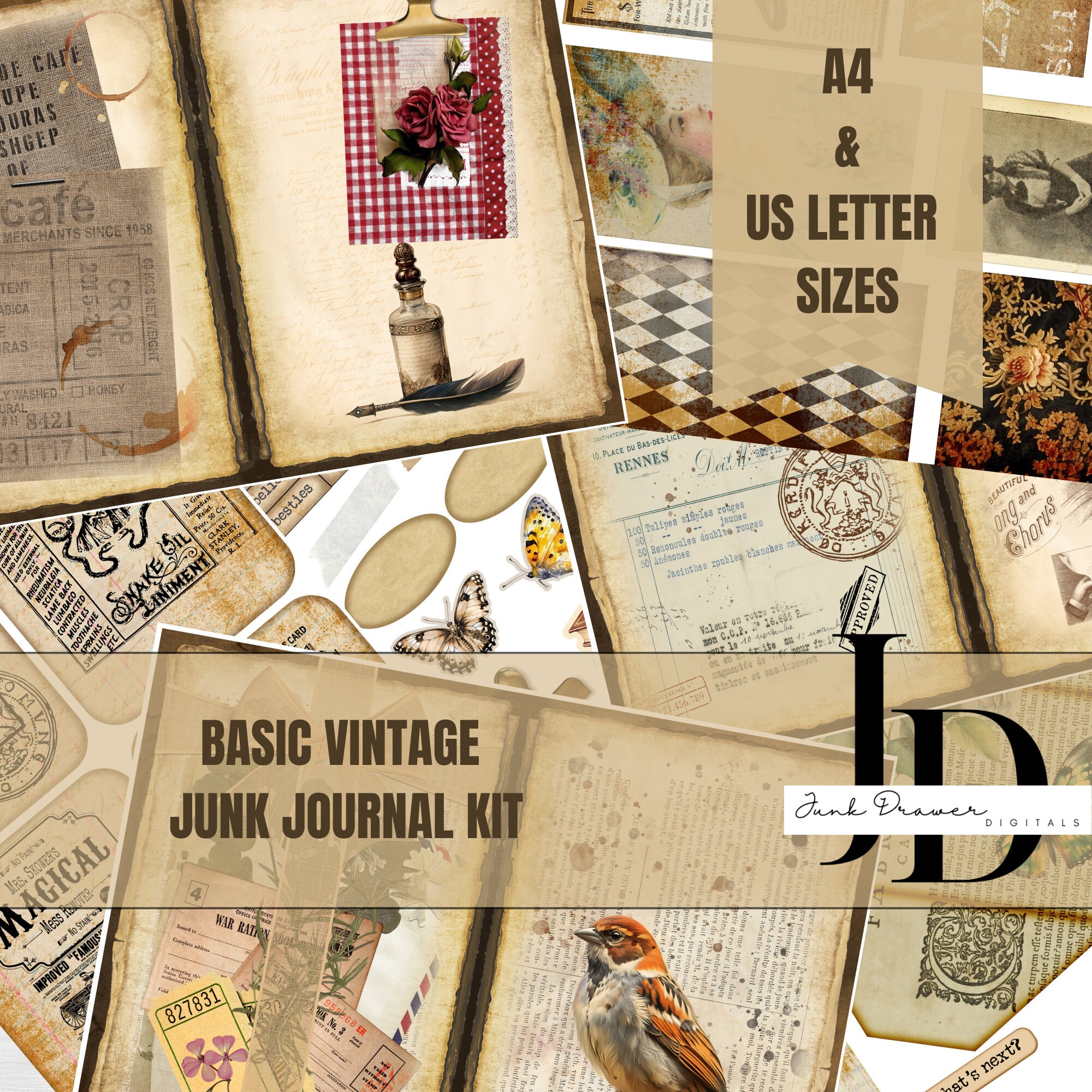 Basic Vintage Junk Journal Kit Junk Journal and Scrapbooking Essential ...