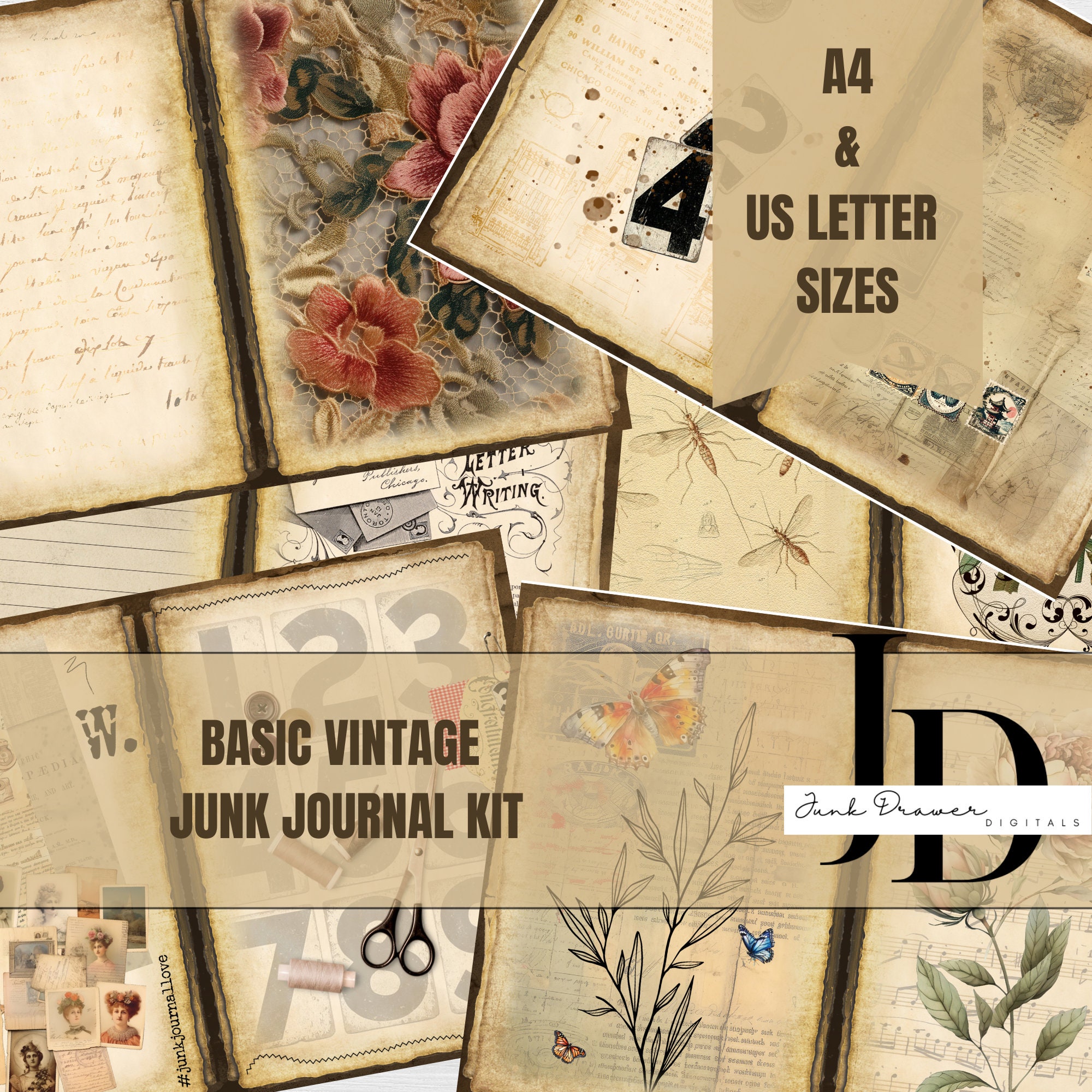 Basic Vintage Junk Journal Kit Junk Journal and Scrapbooking Essential ...