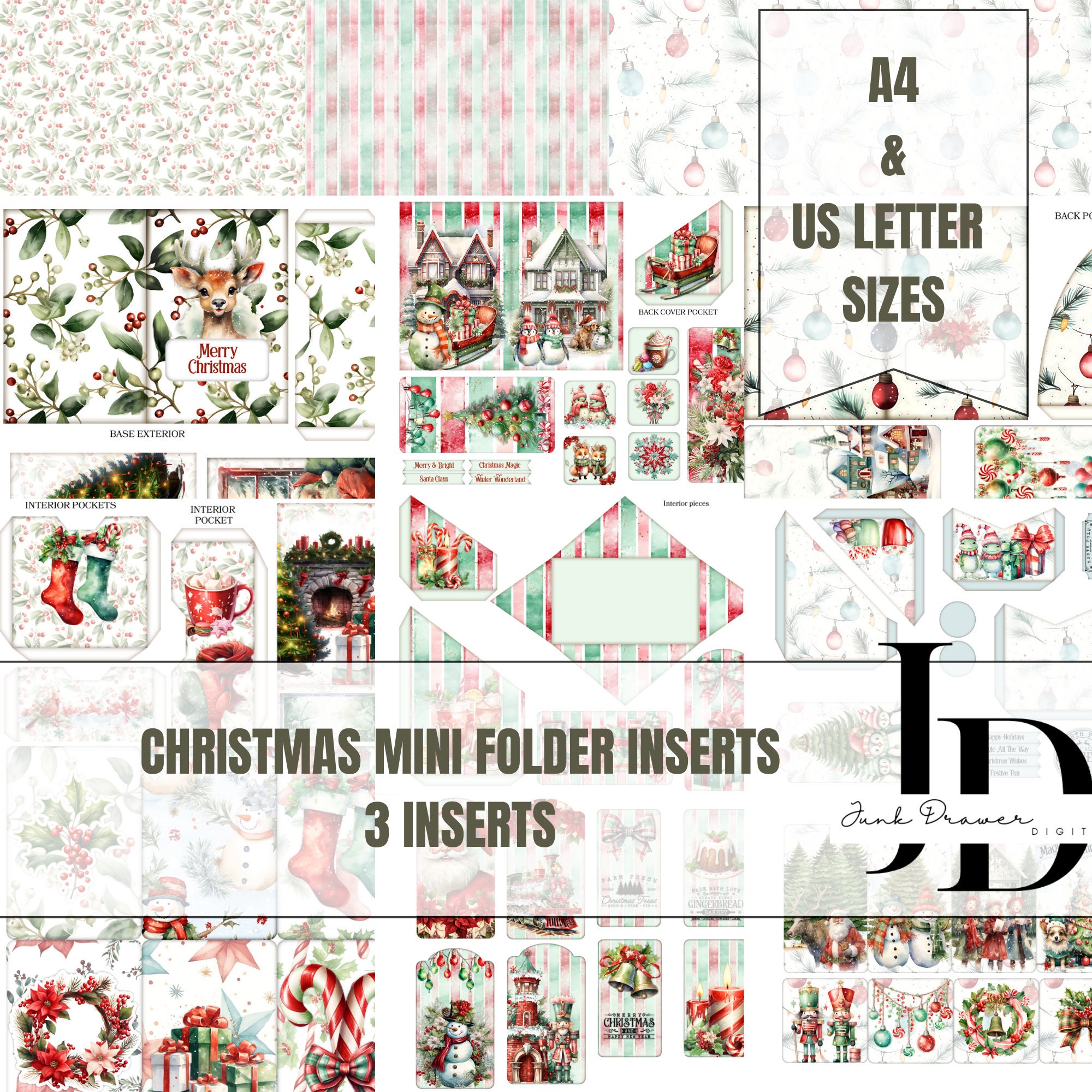 Christmas Junk Journal Mini Folders: Scrapbook Inserts (digital ...