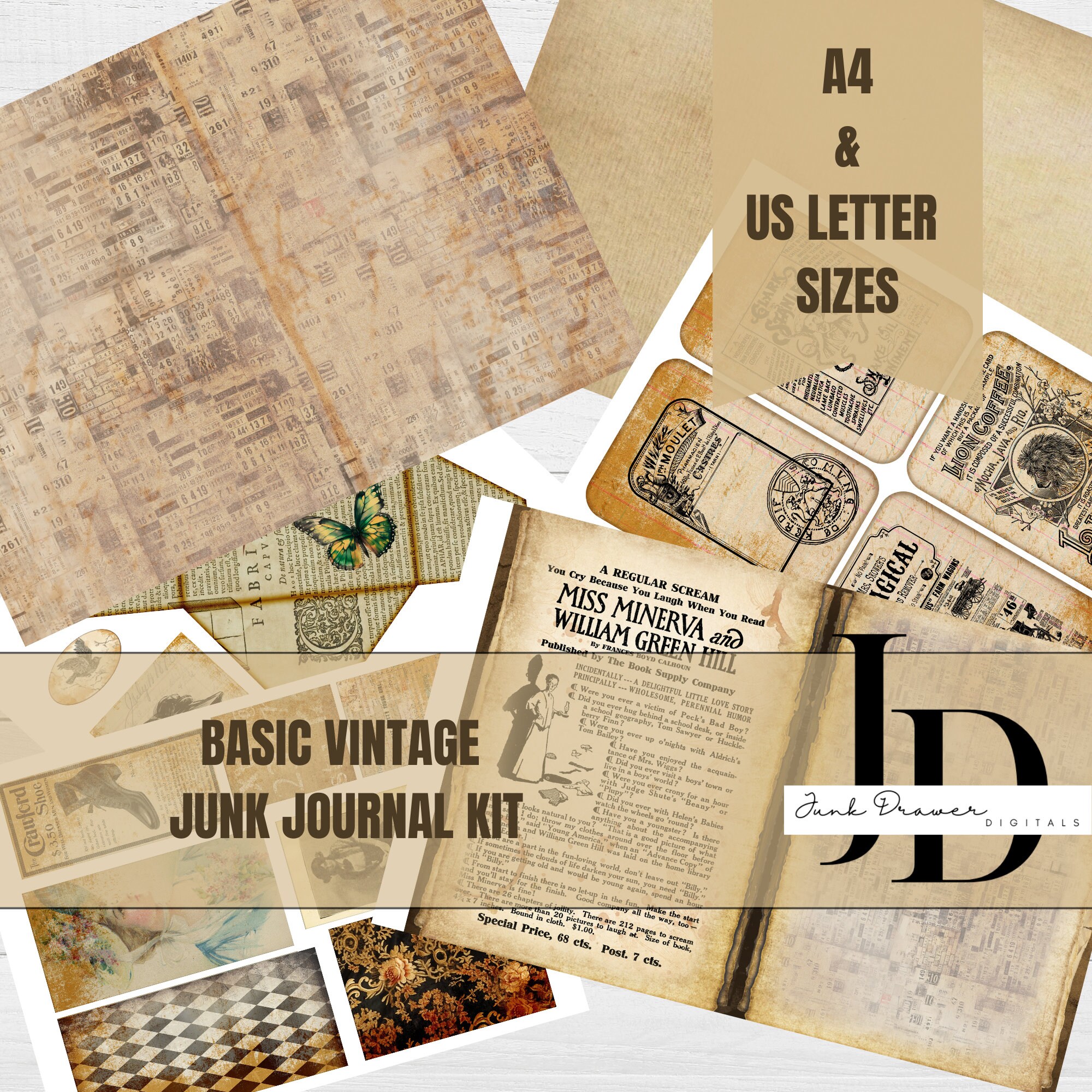 Basic Vintage Junk Journal Kit Junk Journal and Scrapbooking Essential ...