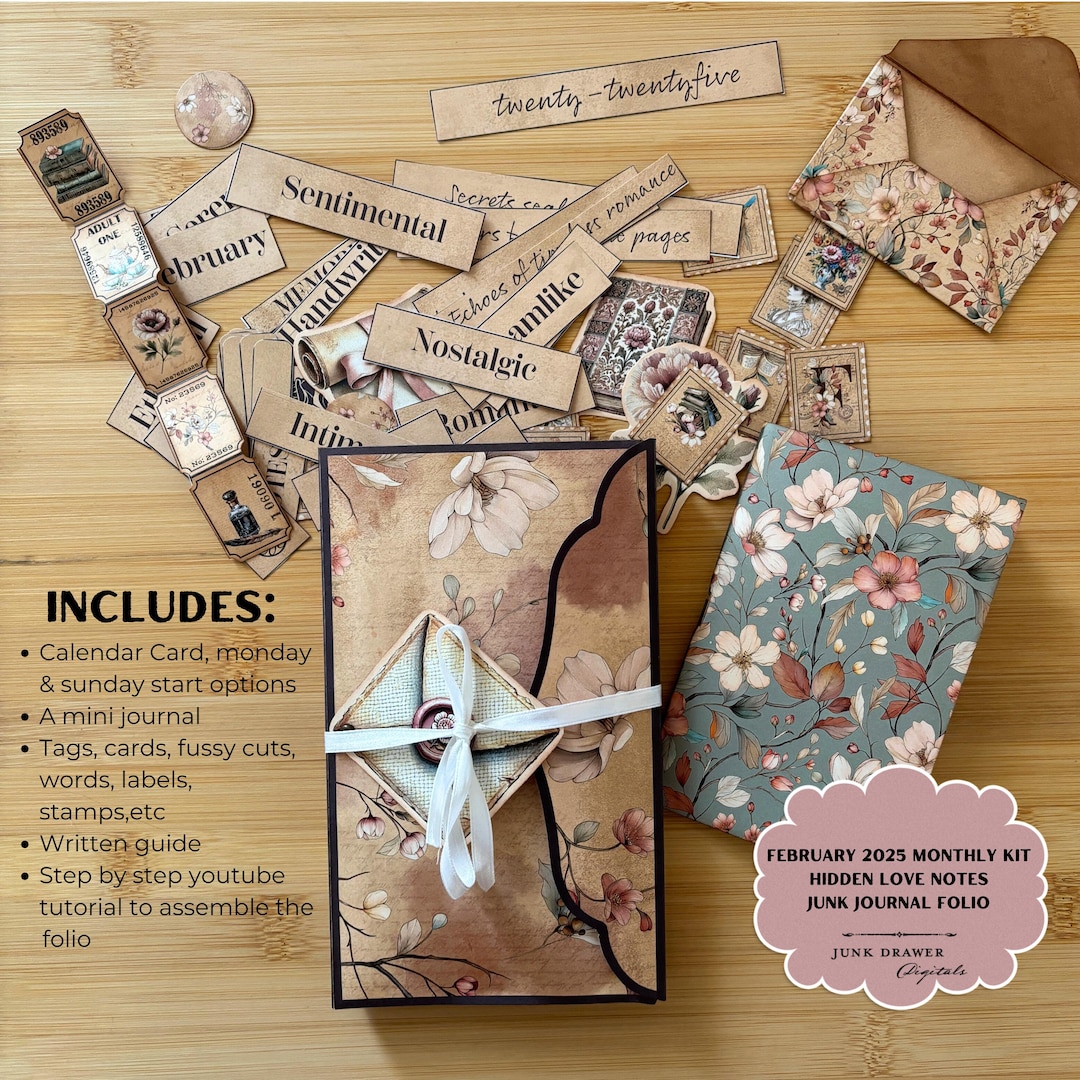 Hidden Love Notes Junk Journal Folio Kit: Vintage Ephemera (digital ...