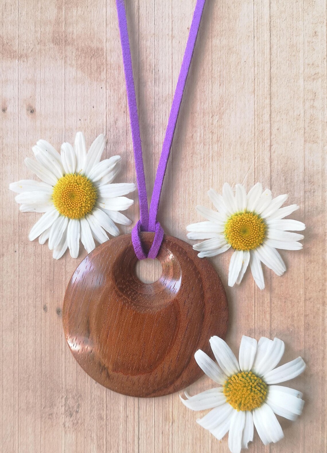 Brazilian Cherry Wooden Doughnut Shaped Pendant Necklace on a Vegan ...