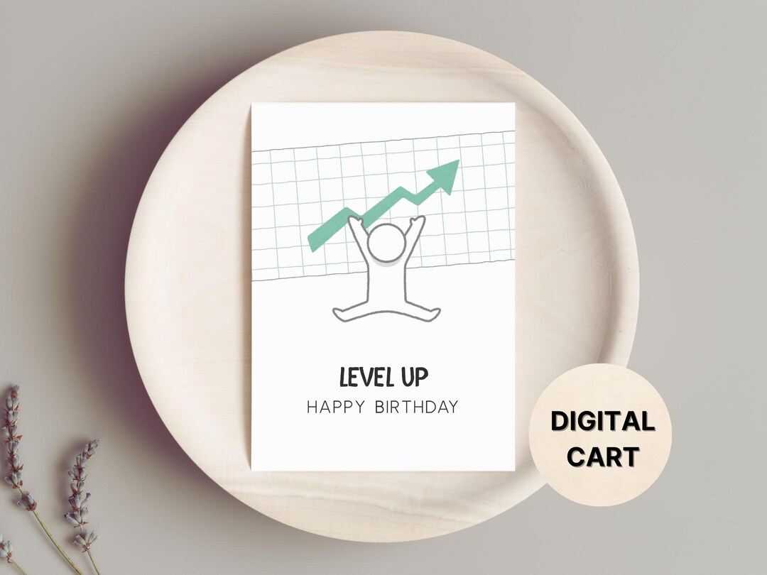 Level up Birthday Card - Printable Funny Digital Card - Growth Success ...