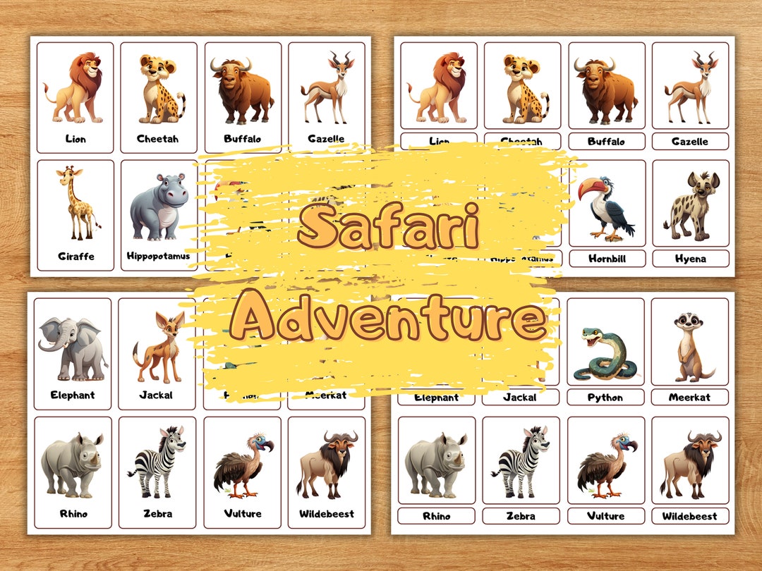 Safari Adventure: 16 Animal Flashcards Montessori Flashcards - Etsy