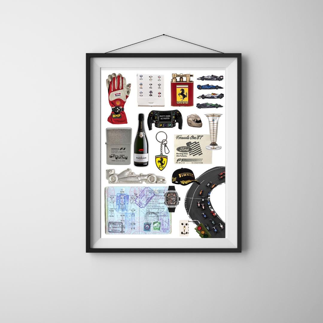 Formula 1 Racing Memorabilia Collage Print – Vintage F1 Collectibles ...