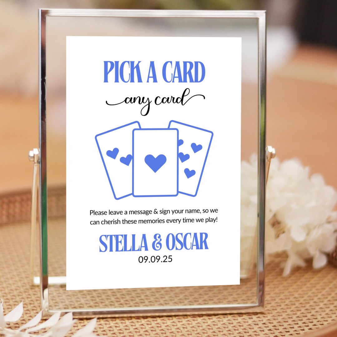 Playing Cards Something Blue Wedding Sign, Editable Playing Card Guest ...