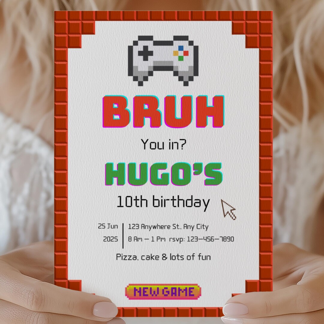 Editable Video Game Birthday Invitation: Neon Arcade Party (digital ...