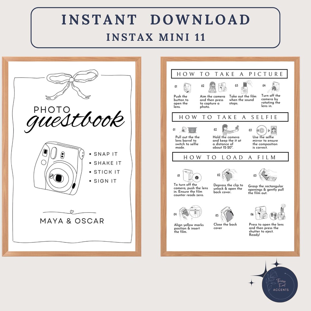 Instax Mini 11 Instructions, Editable Instax Mini Instruction, Polaroid Guestbook Sign, How to ...