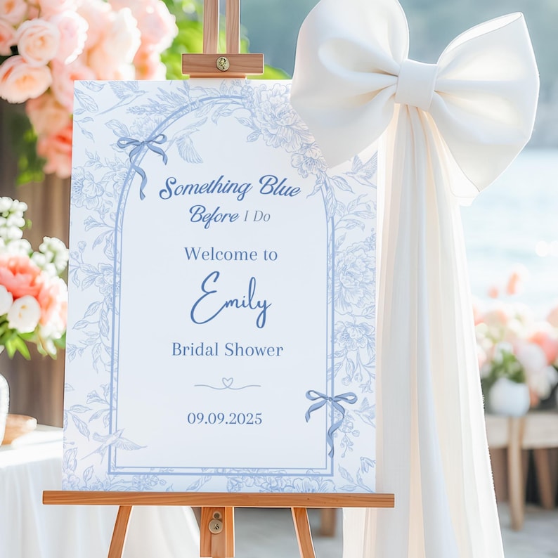 Something Blue Bridal Shower Welcome Sign: Editable Floral Poster ...