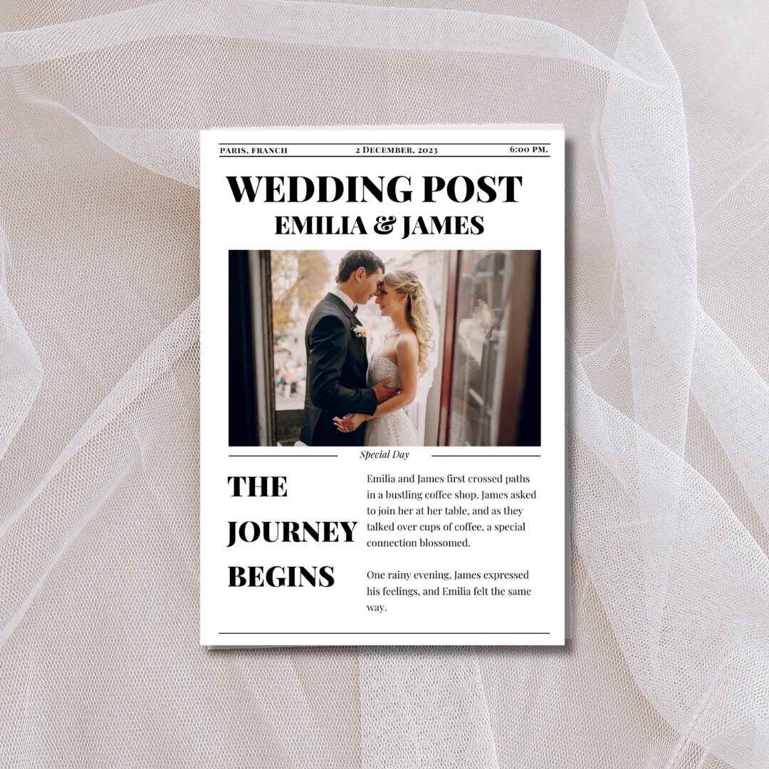 Folded Newspaper Wedding Program, Printable Wedding Timeline, Editable ...